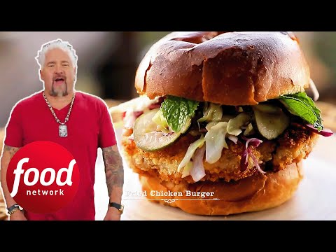 Guy Raves Over A Fried Chicken Burger With Crispy Beet Fries | Guy's ...